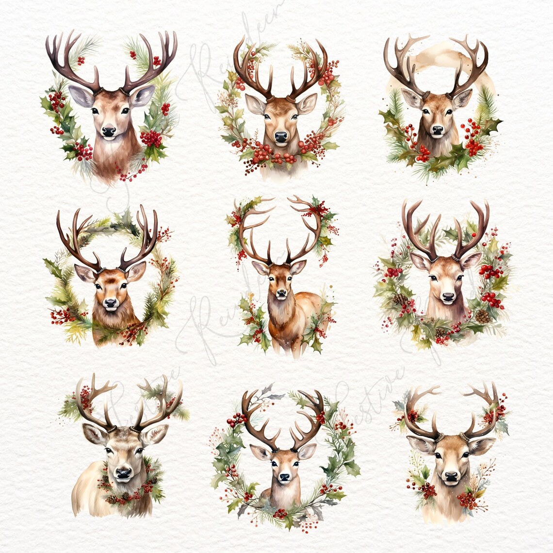 Watercolor Reindeer Clipart | Christmas Reindeer Clipart | Cute ...