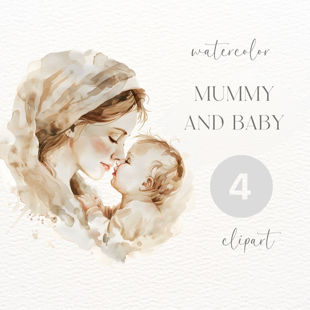 Watercolor Mother and Baby Clipart: New Mom PNG Graphics (digital ...