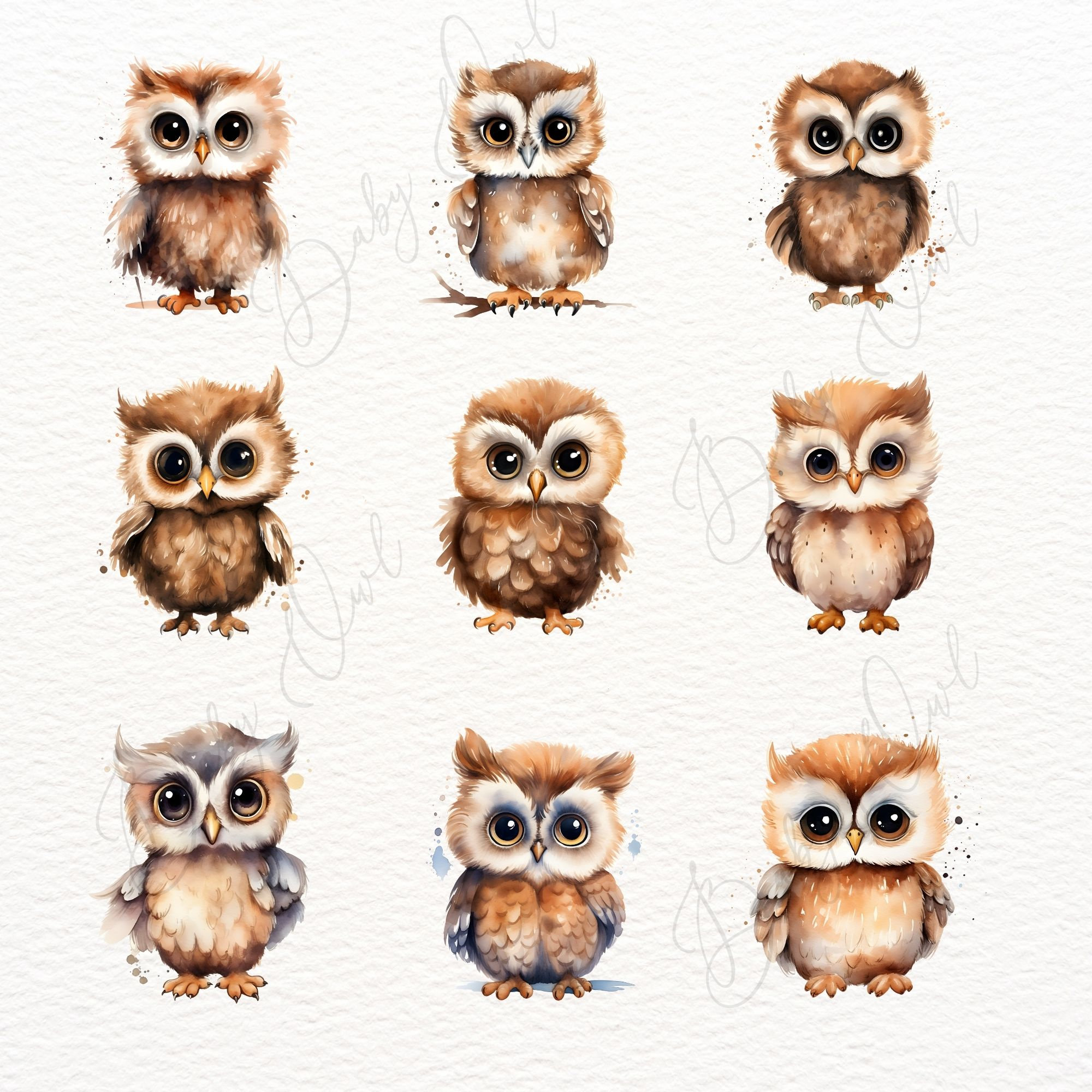Cute Owls | Clip Art | Baby Owl Clipart | Fall Animal Clipart Png | Watercolor Owls | Nursery ...