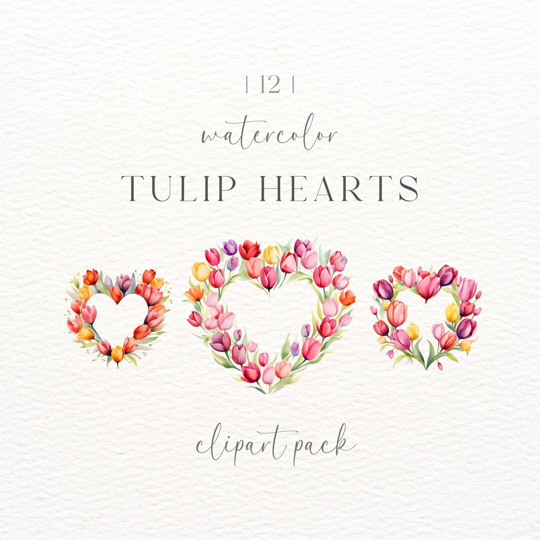 Watercolor Tulip Hearts Clipart: Spring Floral Bundle (digital Download ...