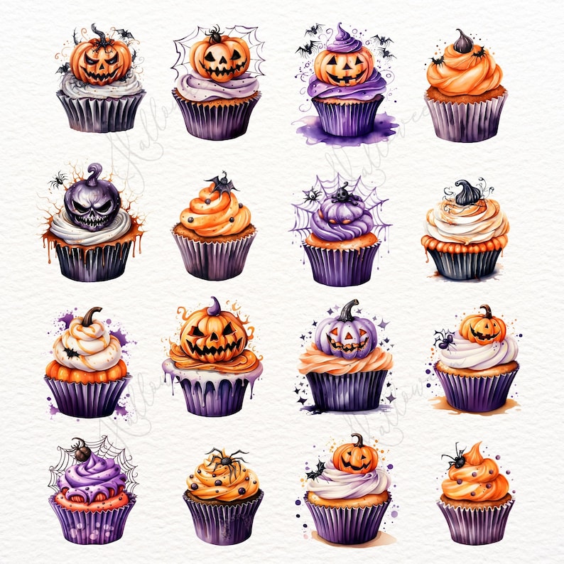 Halloween Cupcakes Clipart: Spooky PNG Bundle (commercial Use) - Etsy