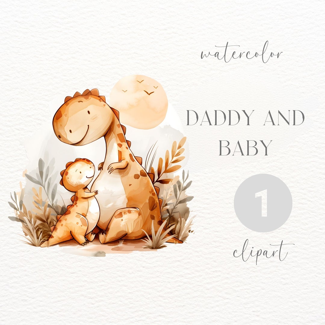 Daddy and Baby Dino | Watercolour Clipart | Digital Download ...