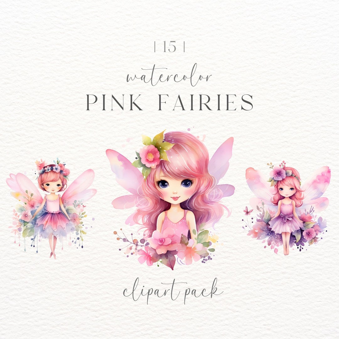 Pink Fairy Clipart | Fairy Garden Clipart | Watercolor Pink Fairy ...