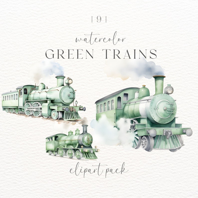 Watercolour Train | Green Train Clipart | Digital Download | Commercial ...