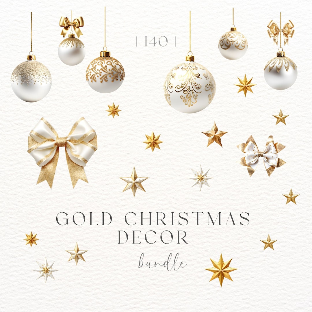 Christmas Bundle | Gold Christmas Ornament Png | Gold Christmas ...