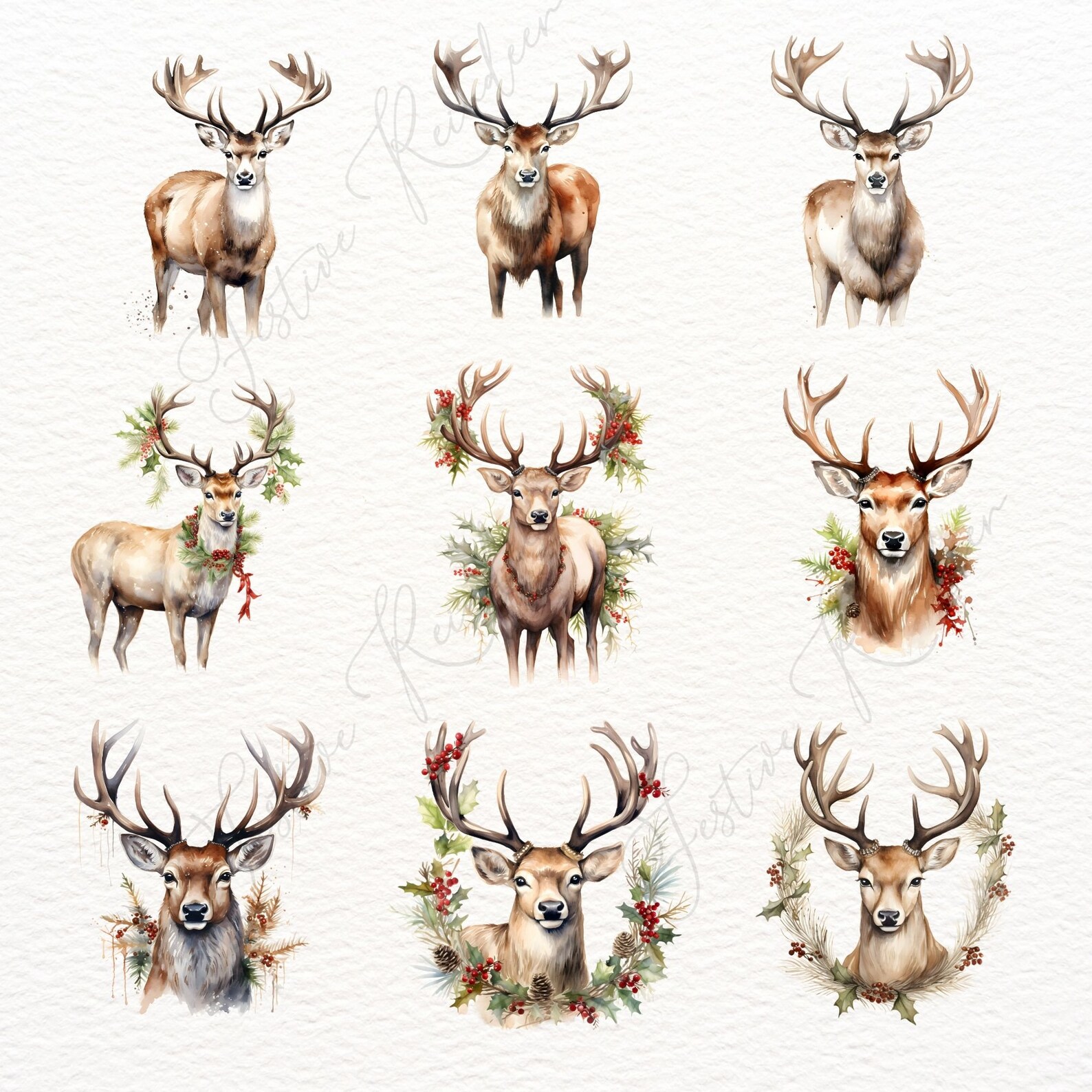 Watercolor Reindeer Clipart Christmas Reindeer Clipart Cute Reindeer ...