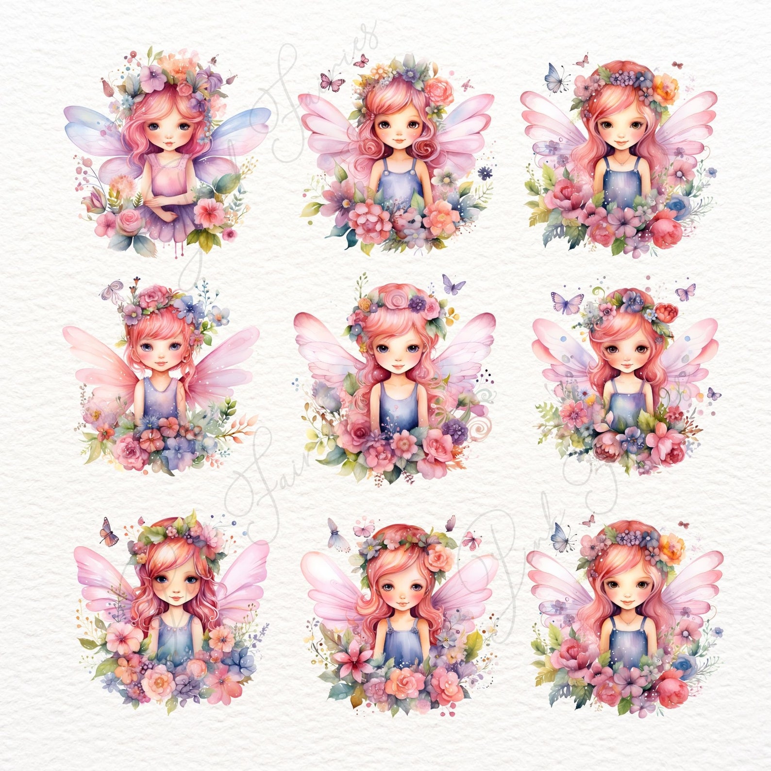 Pink Fairy Clipart | Fairy Garden Clipart | Watercolor Pink Fairy ...
