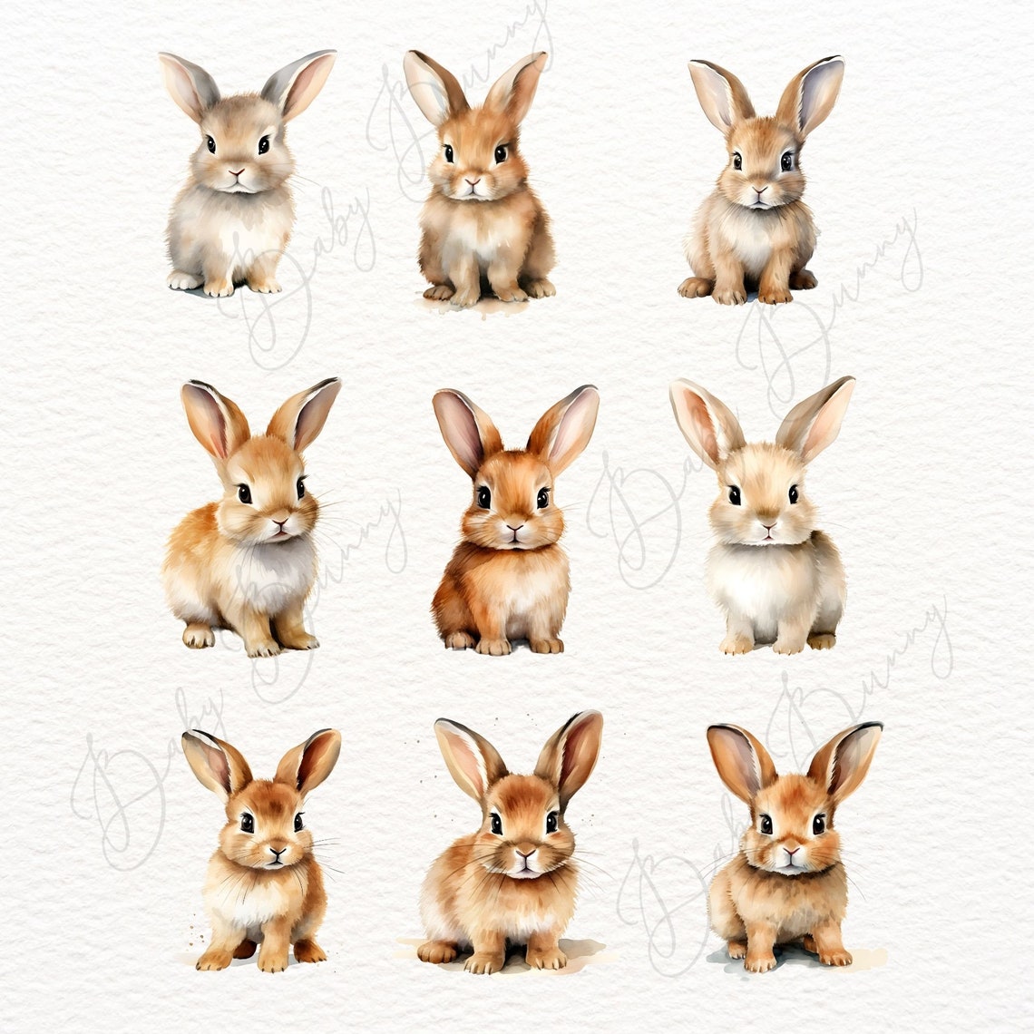 Bunny Clipart Baby Bunny Clipart Nursery Decor Cute Baby Animals Card ...
