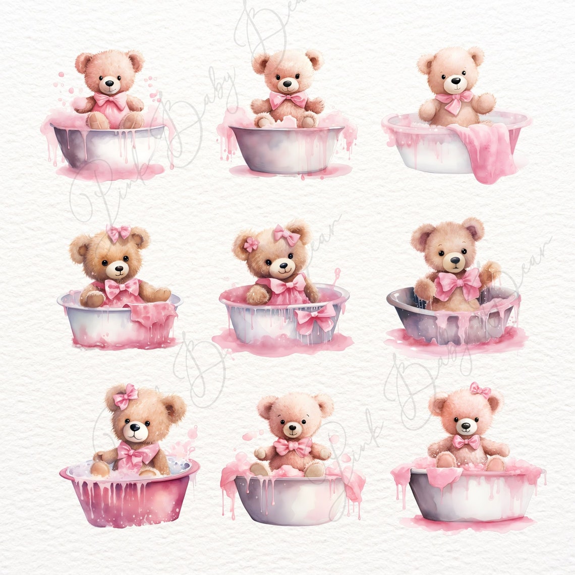 Pink Teddy Bear Clipart Baby Shower Clipart Commercial Use - Etsy