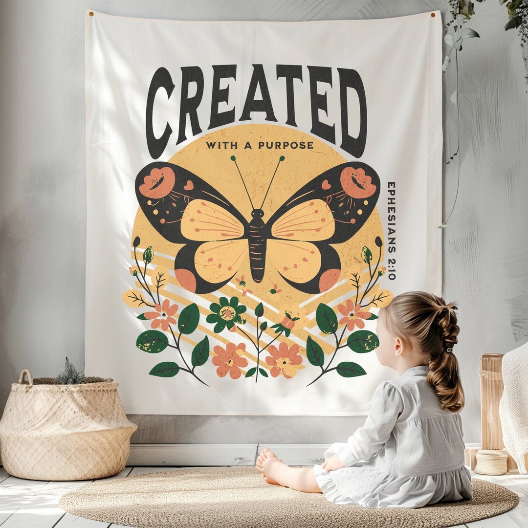 Butterfly Christian Tapestry: Bible Verse Wall Decor - Etsy