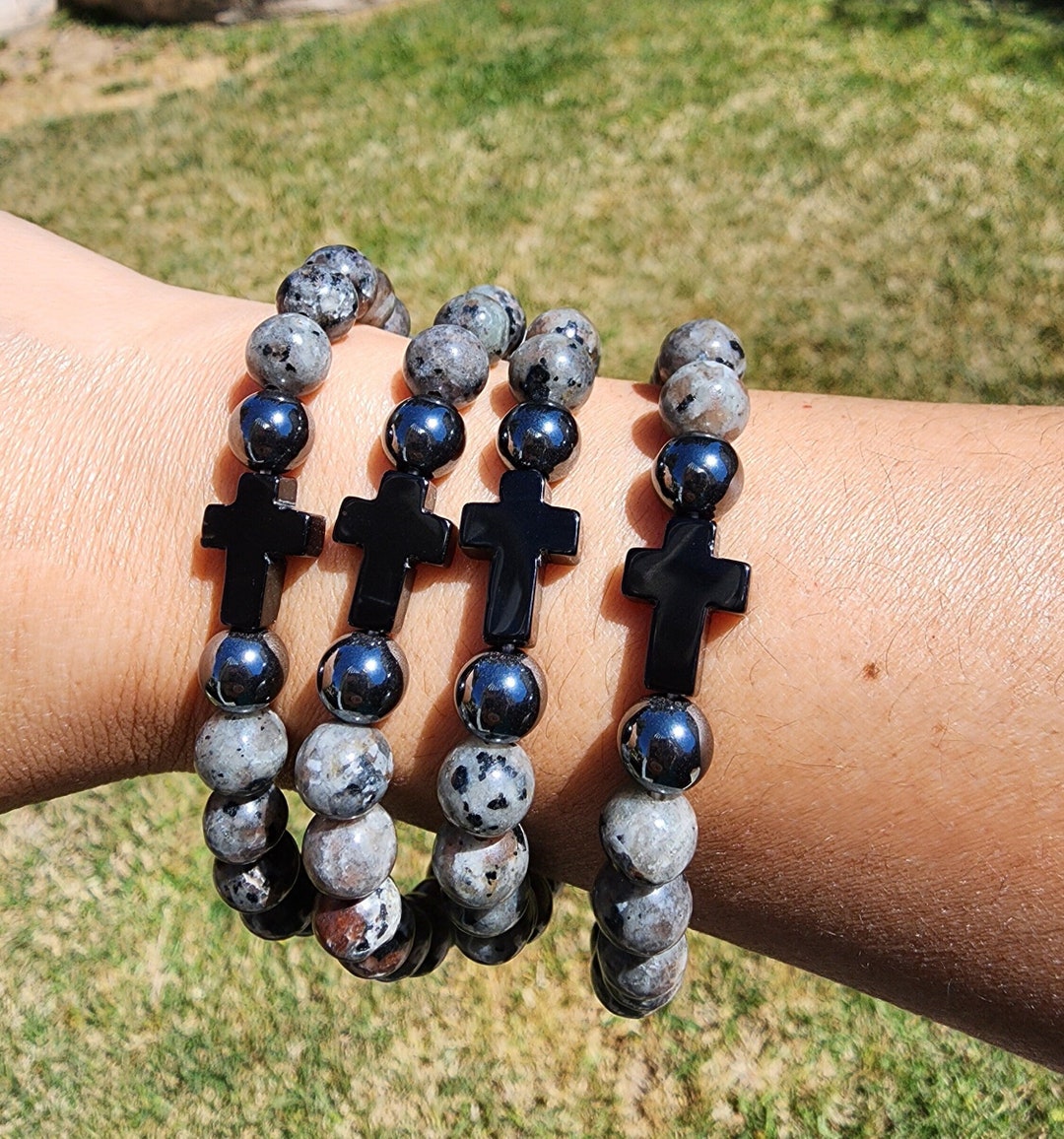 Yooperlite Bracelets W/ Hematite & Obsidian Cross, 8mm, Stone of Truth ...