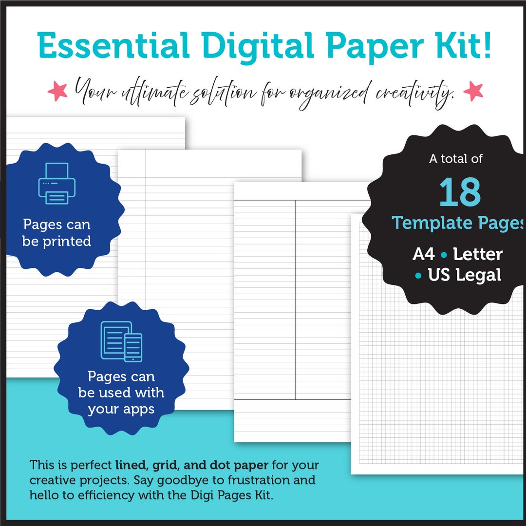 Essential Digital Paper Kit. Lined, Grid, Dot Paper. A4, Letter, Legal ...
