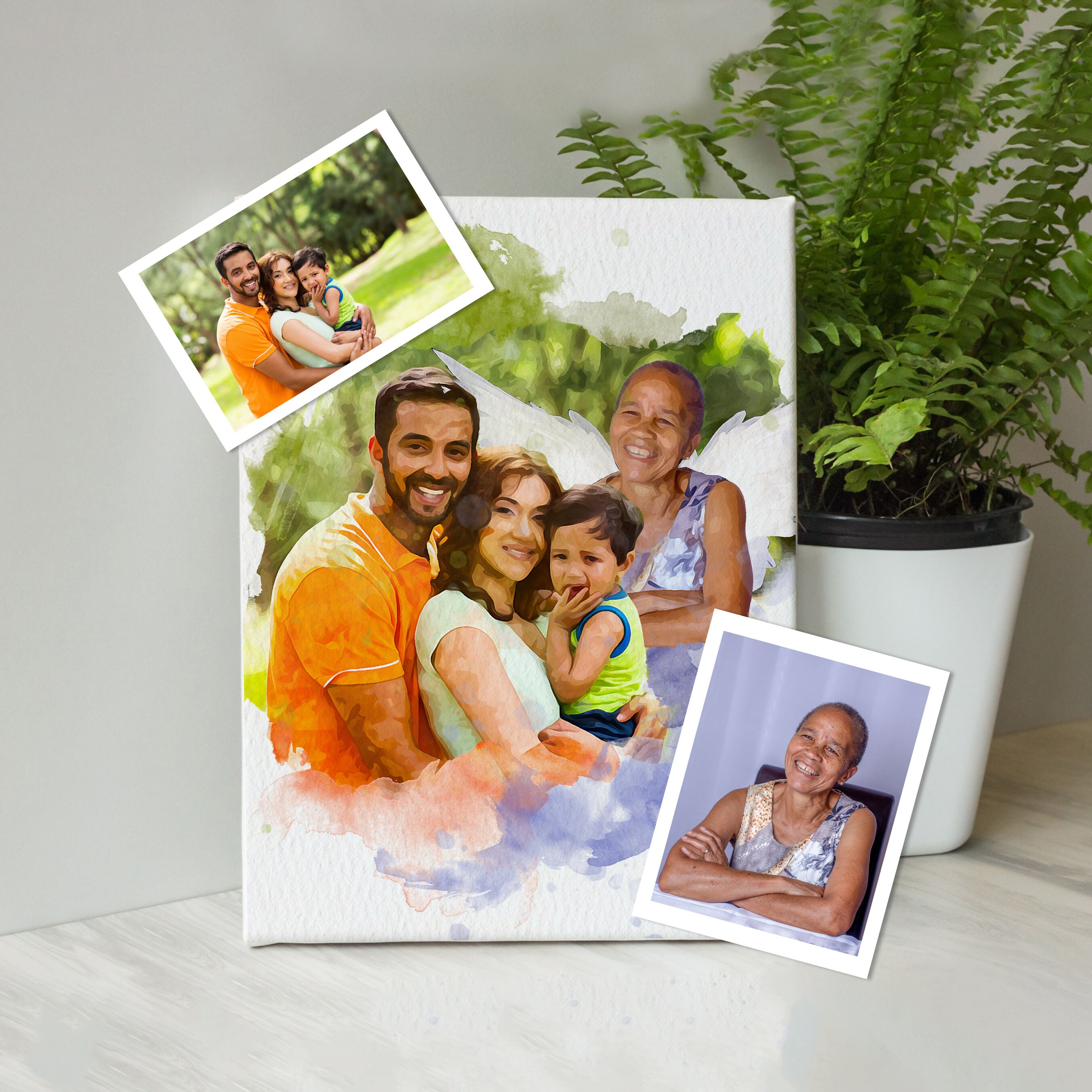 Personalized Watercolor Family Portrait Painting for Loss of Loved One ...