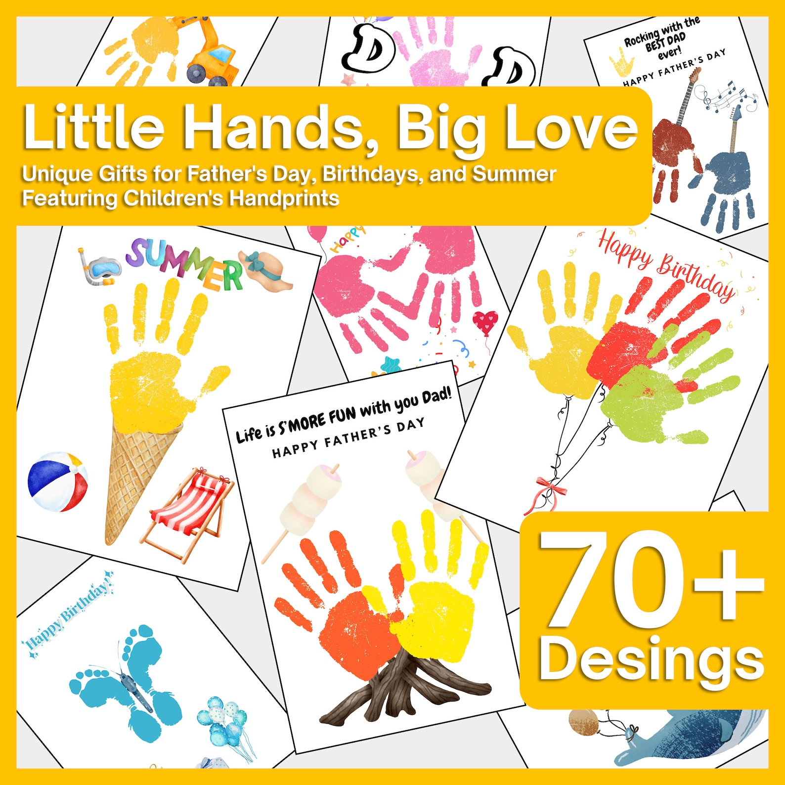 Printable Father's Day Handprint Art Bundle for Preschool Kids, 70 Fun ...
