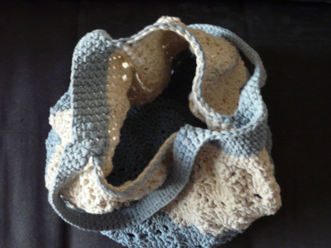 Handmade Crochet Ball Bag in Ecru and Blue Organic Cotton - Etsy