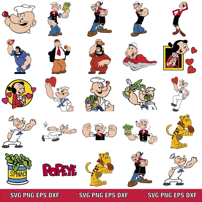 Popeye File Set, SVG Bundle LAYERED Cricut Files,instant Download - Etsy