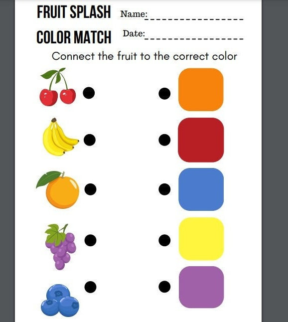 Learning Color Classroom Worksheet Fruit Splash Color Matching - Etsy