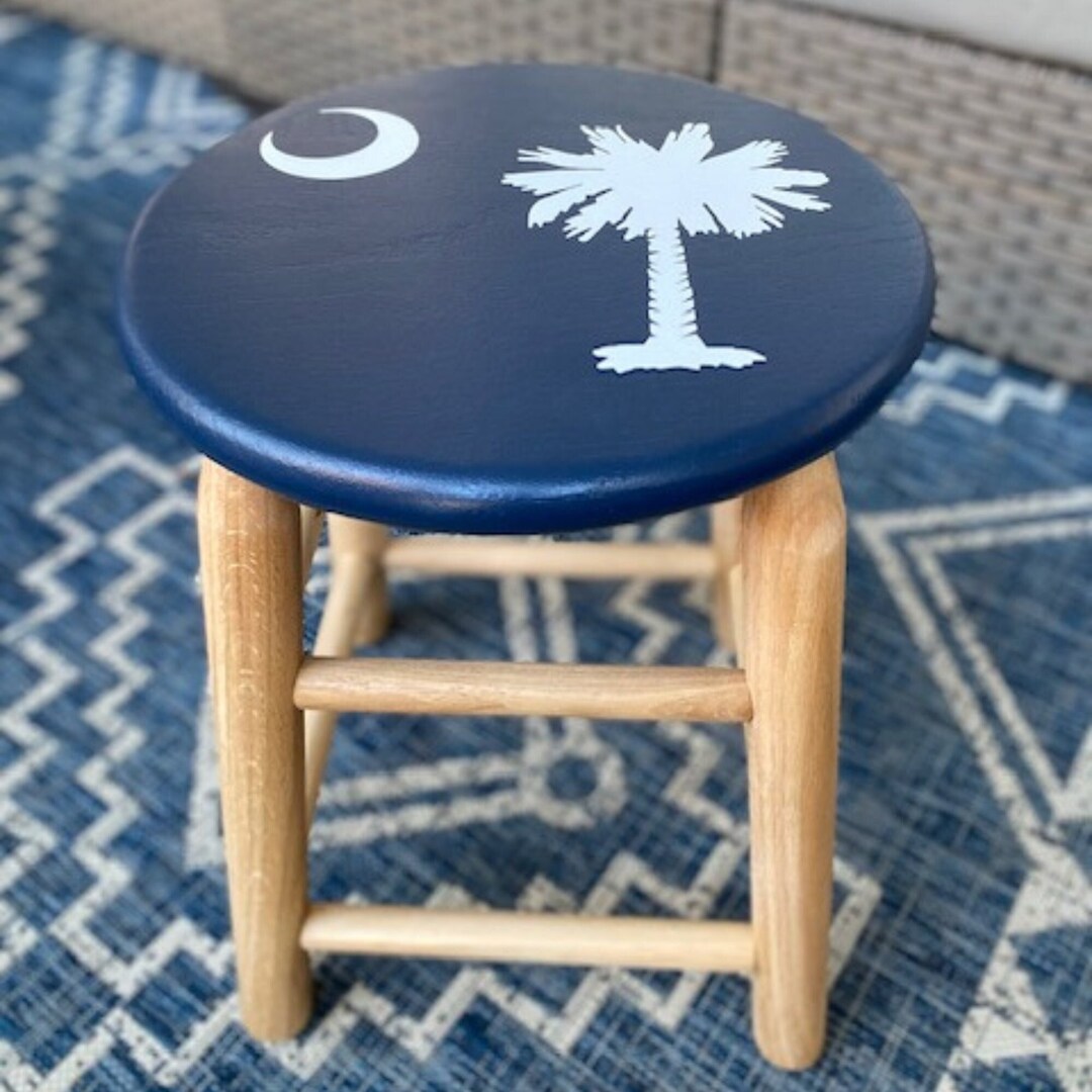 Hand Made Wooden Stool, Rustic Oak Accent Table, SC Flag Decor ...