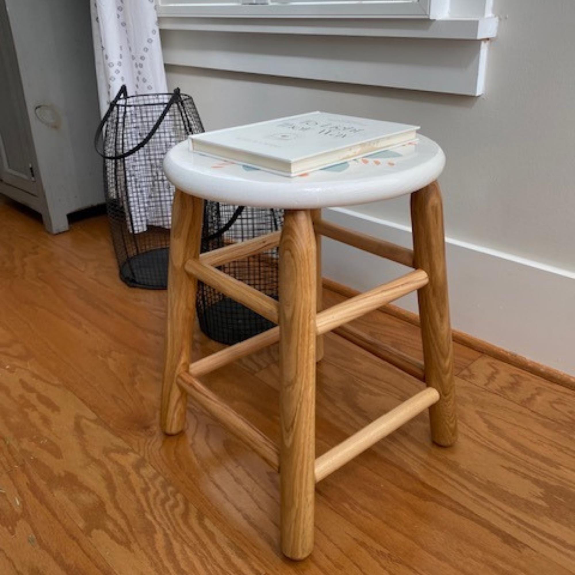 Floral Painted Wooden Stool, Handmade Small Table or Seat, Handcrafted ...