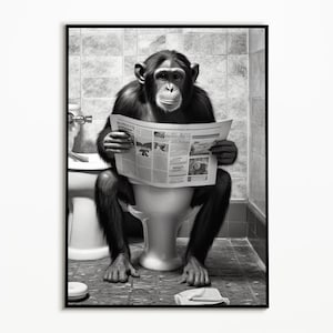 Chimpanzee Poster on the Toilet, Chimpanzee Gift Idea, Funny Monkey ...