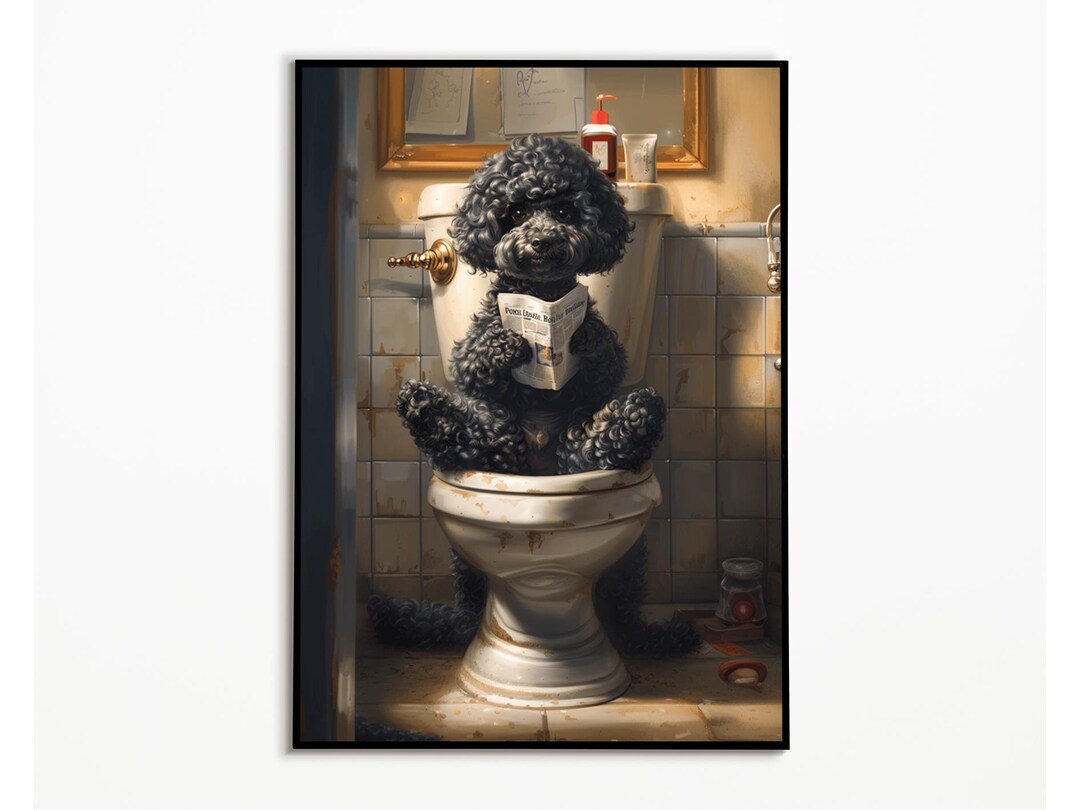 Black Poodle on the Toilet, Bathroom Pictures, Digital Download ...