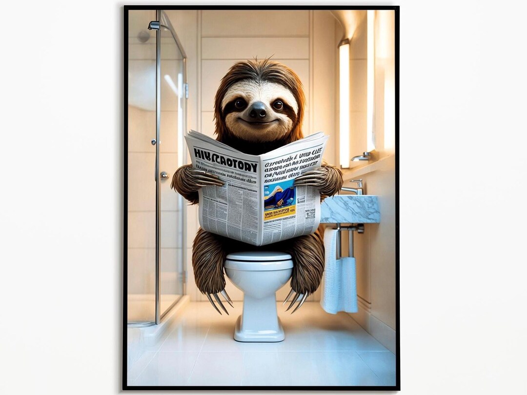 Sloth Sitting on the Toilet, Bathroom Pictures, Digital Download ...