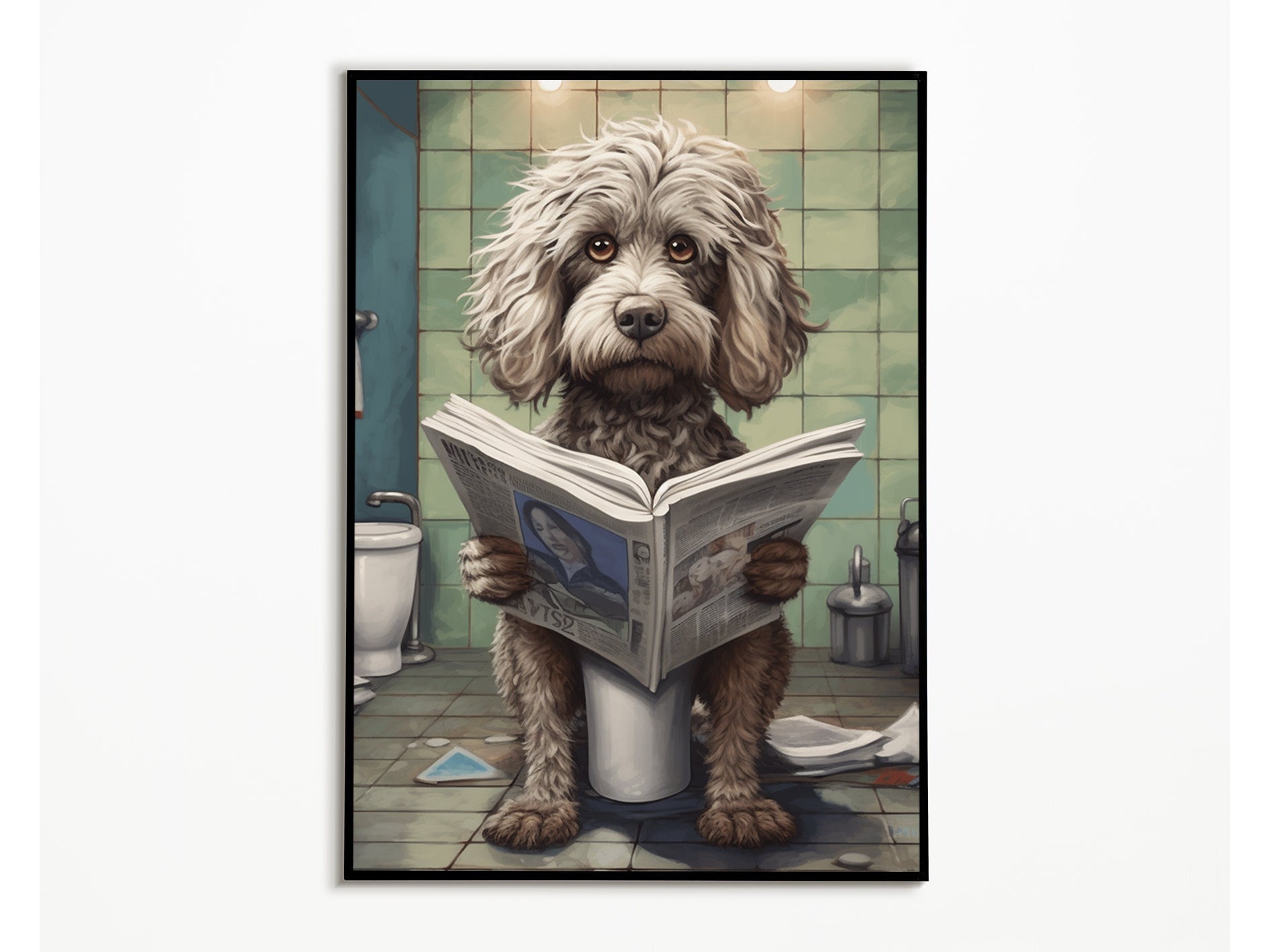 Cockapoo on the Toilet and Reading Newspaper, Bathroom Ideas Pictures ...