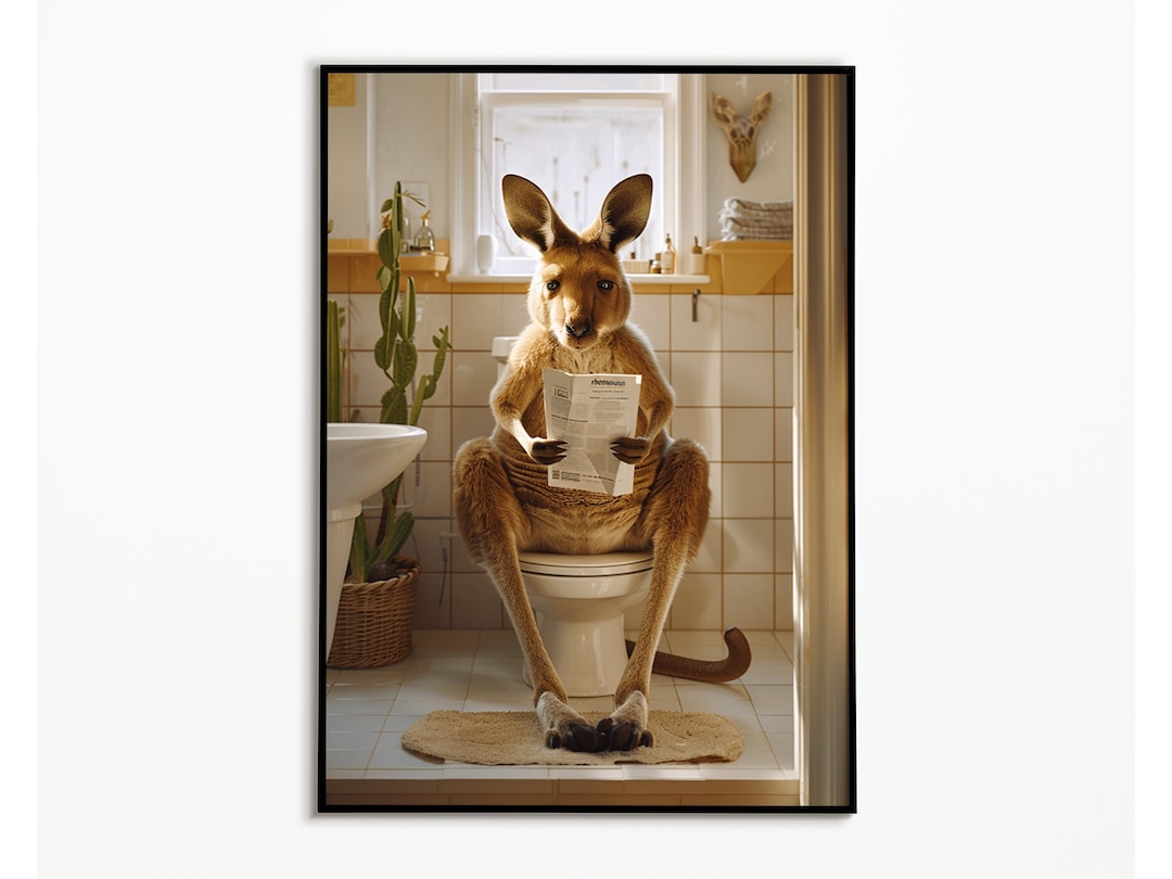 Kangaroo Sitting on the Toilet, Bathroom Pictures, Digital Download ...
