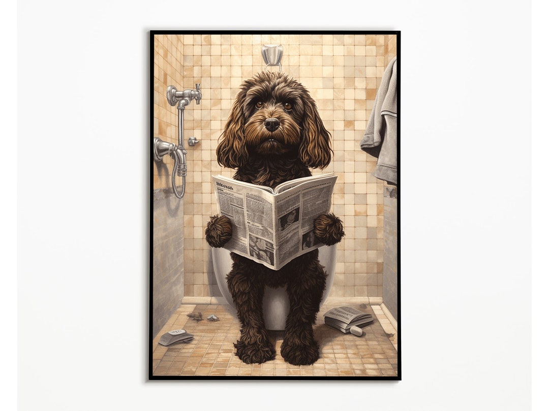 Cockapoo on the Toilet and Reading Newspaper, Bathroom Ideas Pictures ...