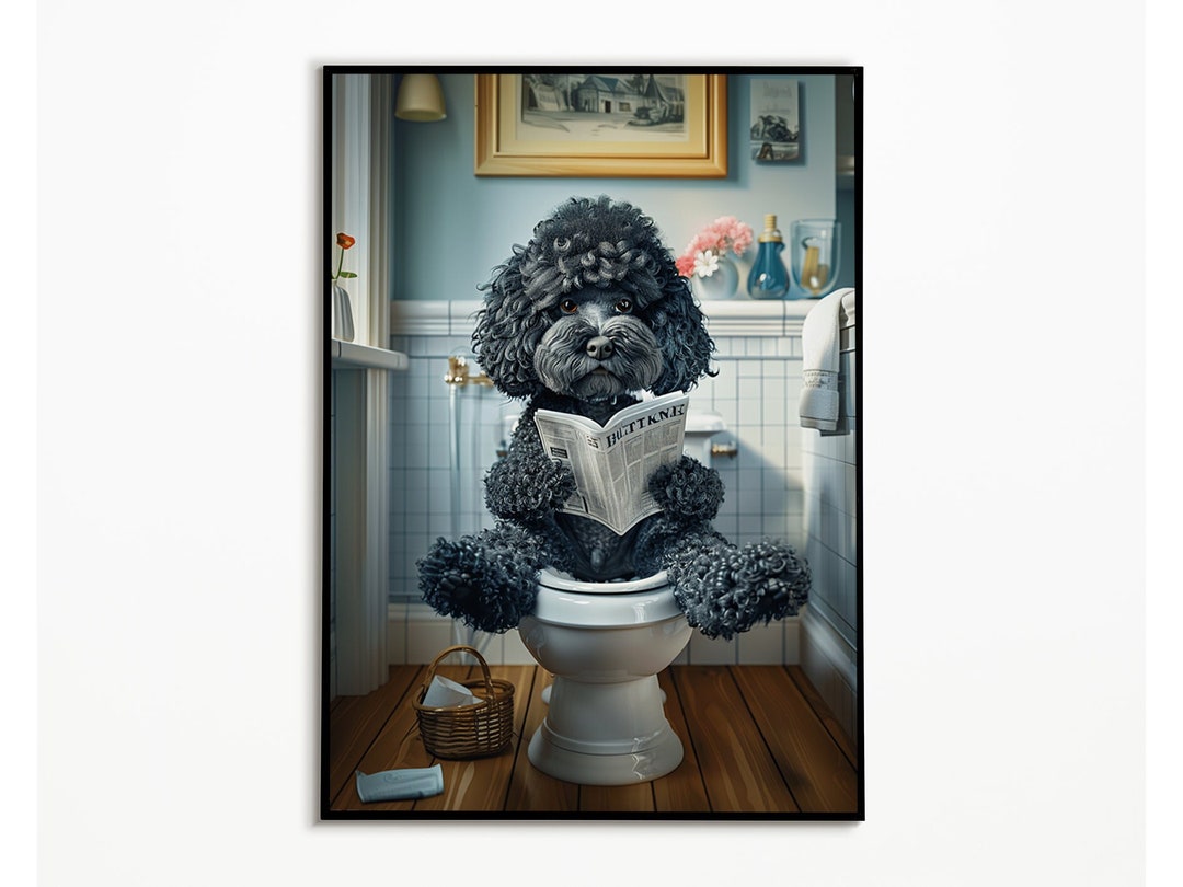 Poodle Sitting on the Toilet, Bathroom Pictures, Digital Download ...