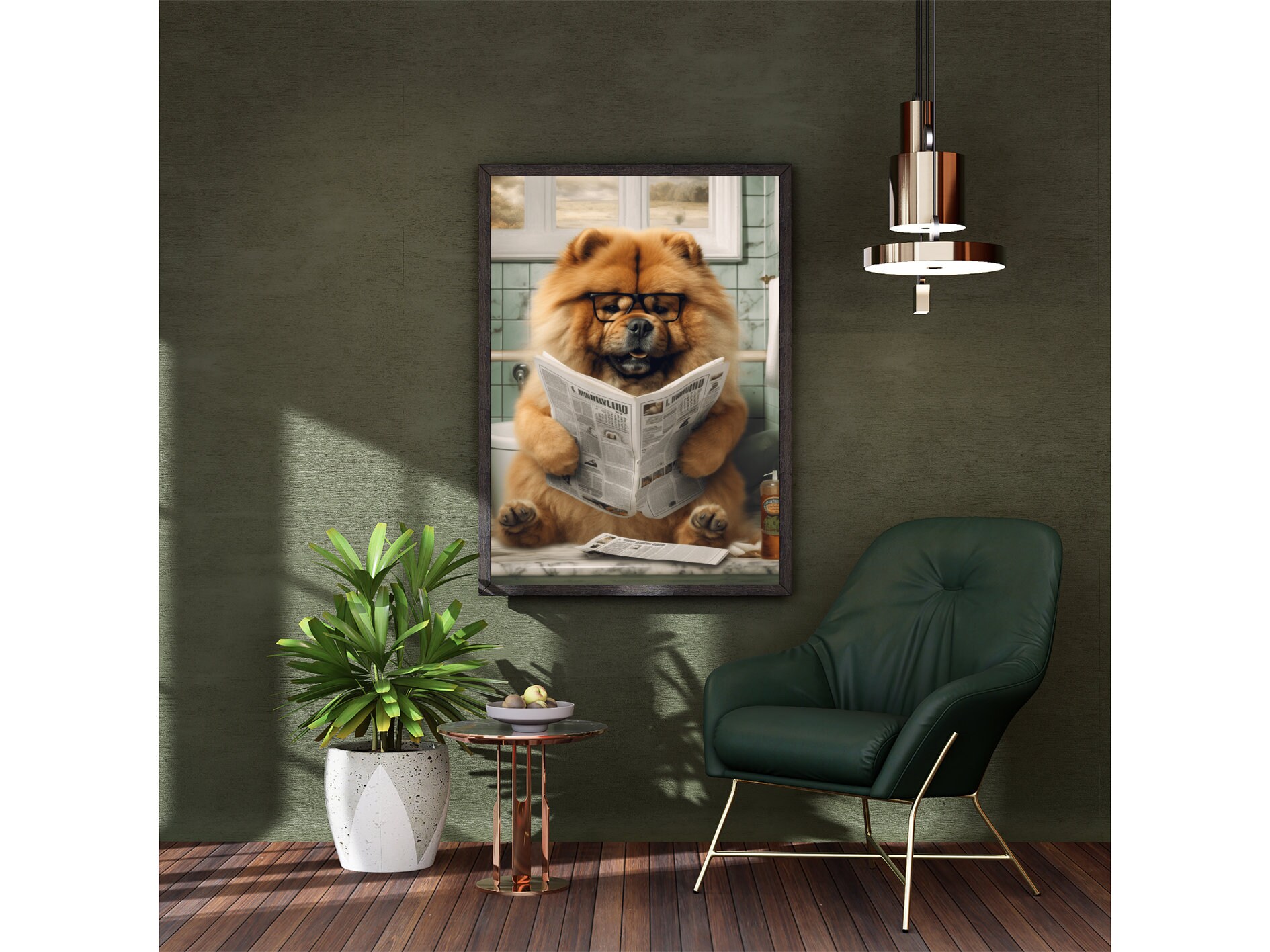 Chow Chow on the Toilet and Reading Newspaper Bathroom - Etsy