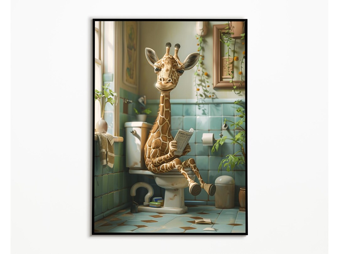 Giraffe Sitting on the Toilet, Bathroom Pictures, Digital Download ...
