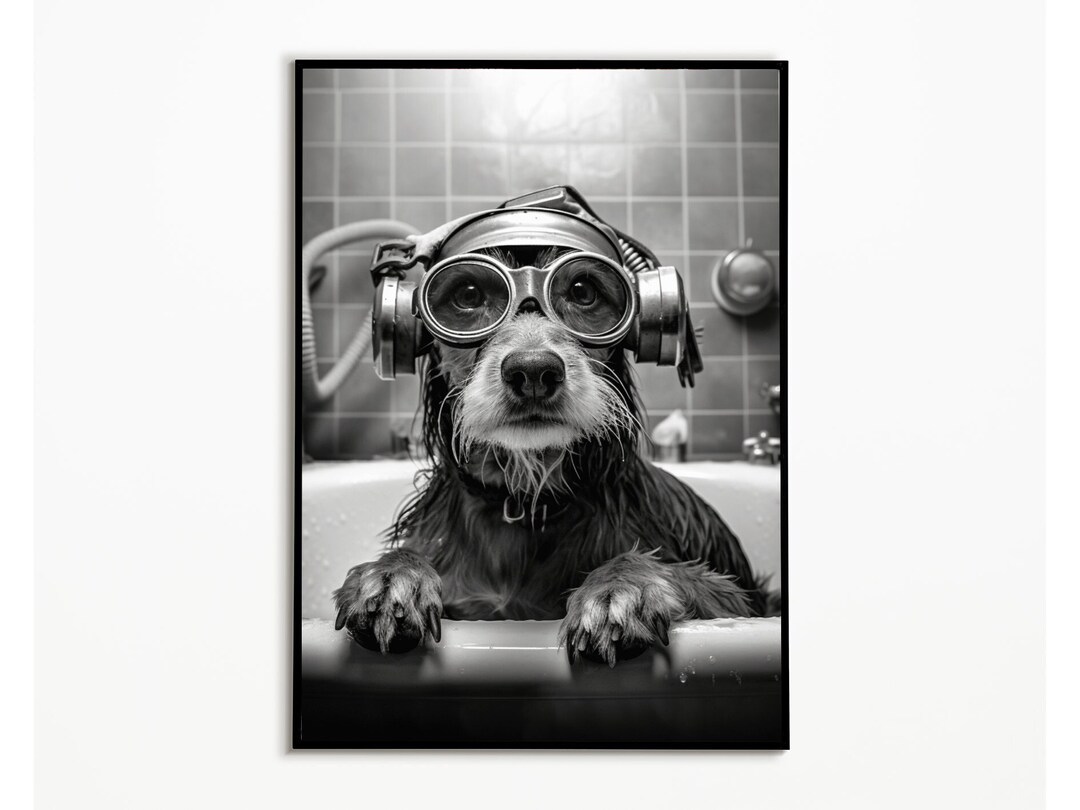 Miniature Schnauzer With Diving Goggles in the Bathtub, Gift for Dog ...