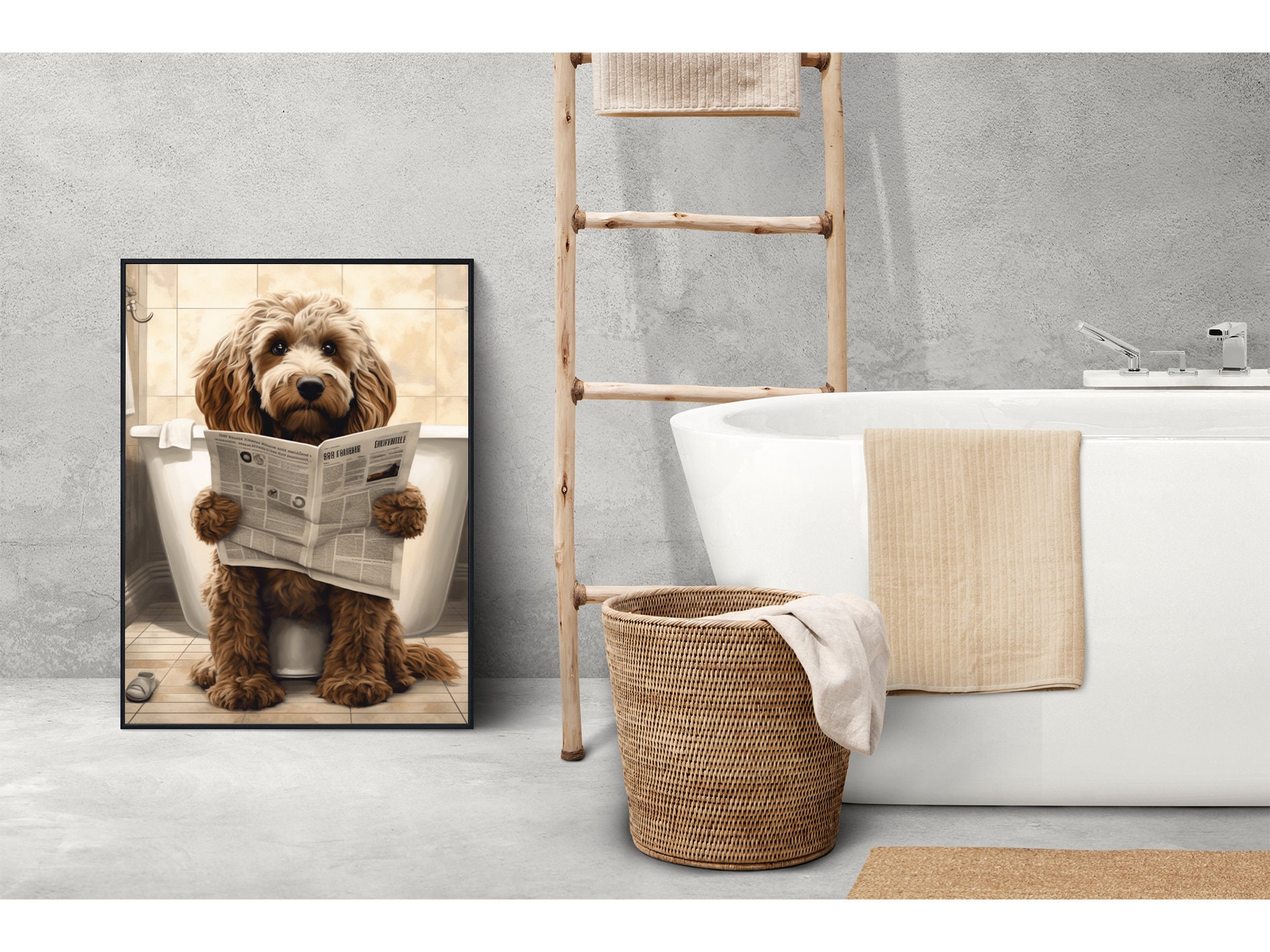 Cockapoo on the Toilet and Reading the Newspaper, Bathroom Ideas ...