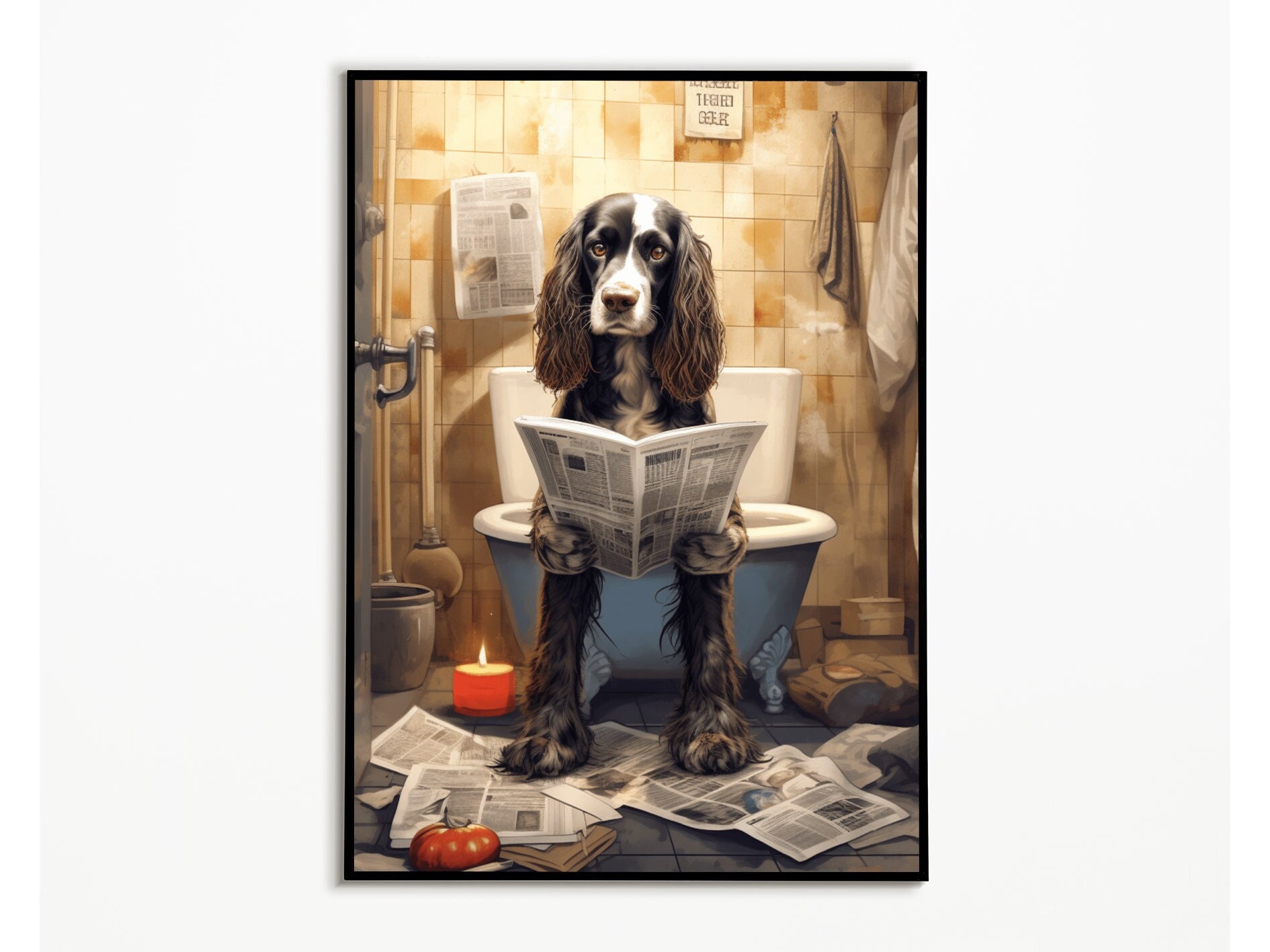 Spaniel on the Toilet, Bathroom Pictures, Digital Download, Spaniel Dog ...
