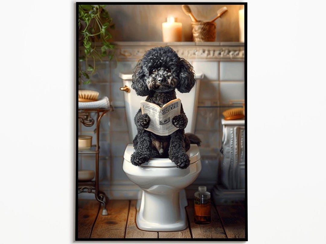 Black Poodle on the Toilet, Bathroom Pictures, Digital Download ...