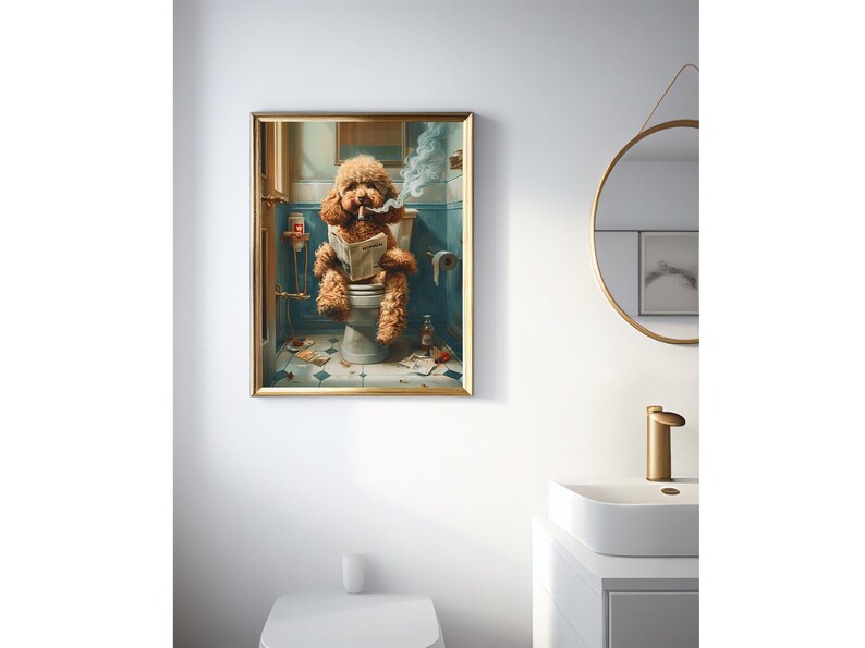 Poodle Sitting on the Toilet, Bathroom Pictures, Digital Download ...