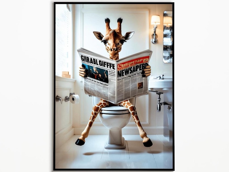 Giraffe Sitting on the Toilet, Bathroom Pictures, Digital Download ...