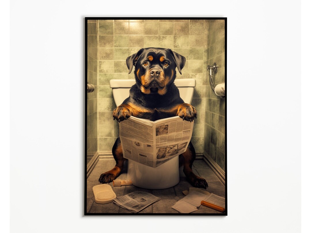 Rottweiler on the Toilet and Reading Newspaper Bathroom Ideas - Etsy