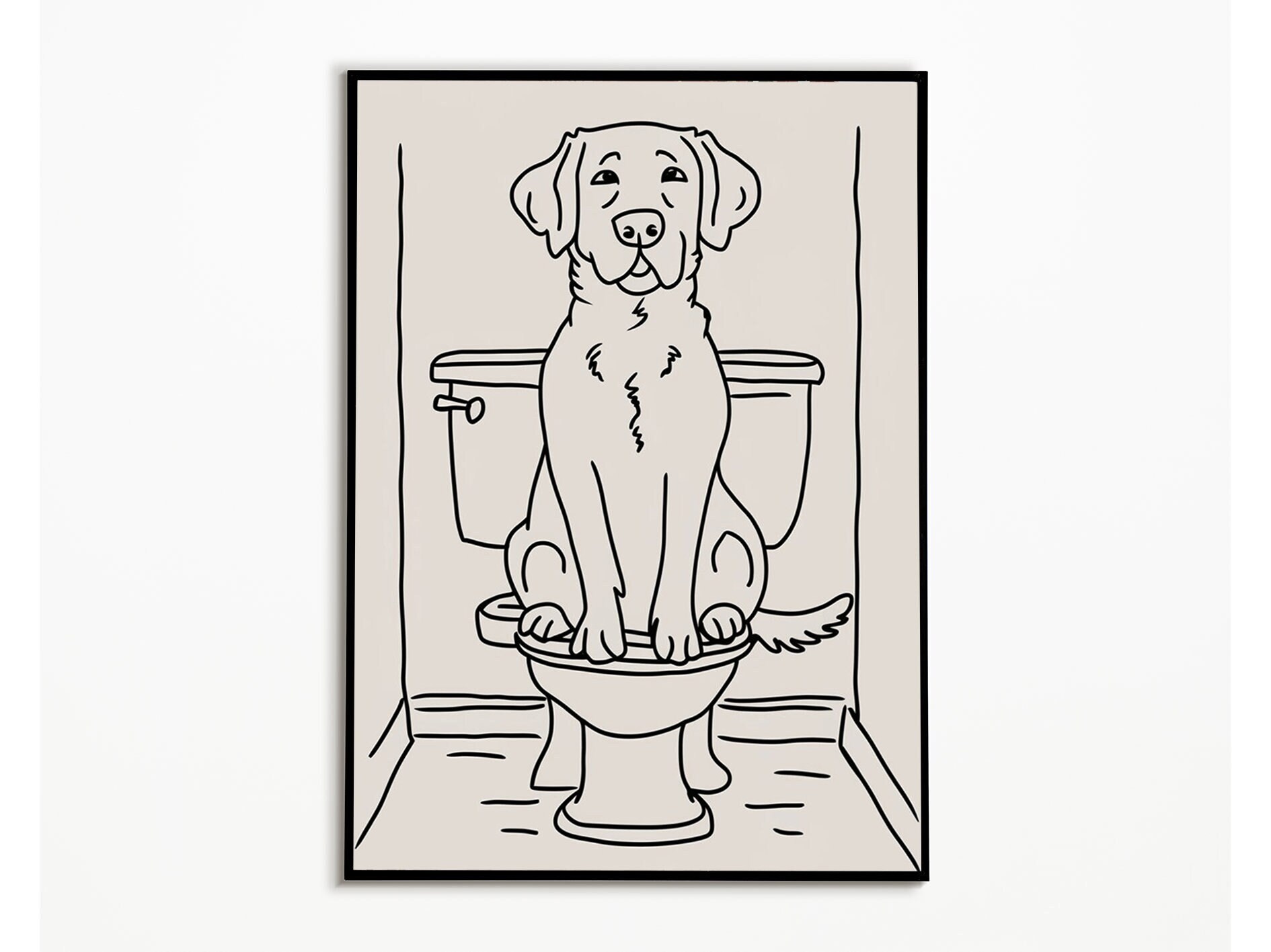 Labrador One Line Drawing on Toilet, Dog Illustration, Pet Line Drawing ...