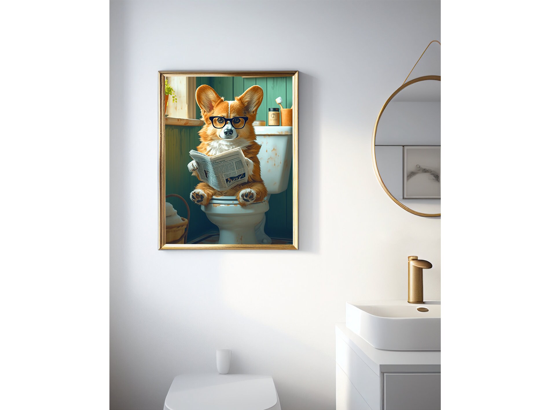 Welsh Corgi on the Toilet, Bathroom Pictures, Digital Download, Welsh ...