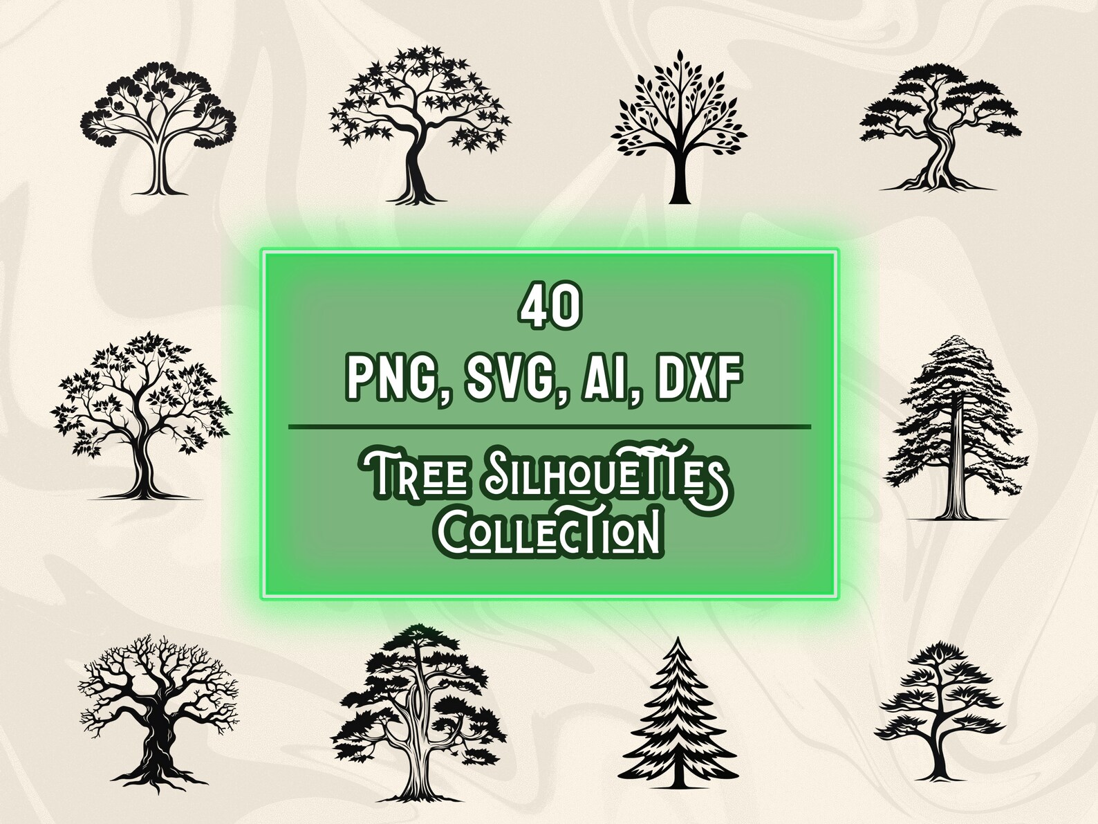 Tree Silhouette Svg Bundle, Tree Cut Files for Clipart, PNG SVG Bundle ...