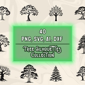 Tree Silhouette Svg Bundle, Tree Cut Files for Clipart, PNG SVG Bundle ...