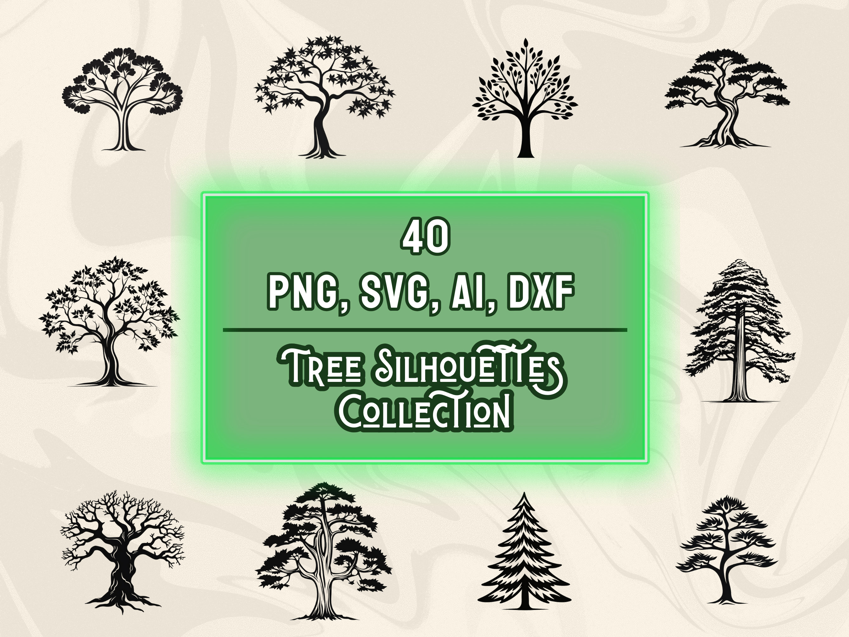 Tree Silhouette Svg Bundle, Tree Cut Files for Clipart, PNG SVG Bundle ...