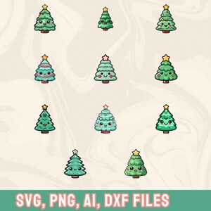 Kawaii Christmas Tree Clipart, PNG SVG Bundle, 20 Cute Kawaii Png ...