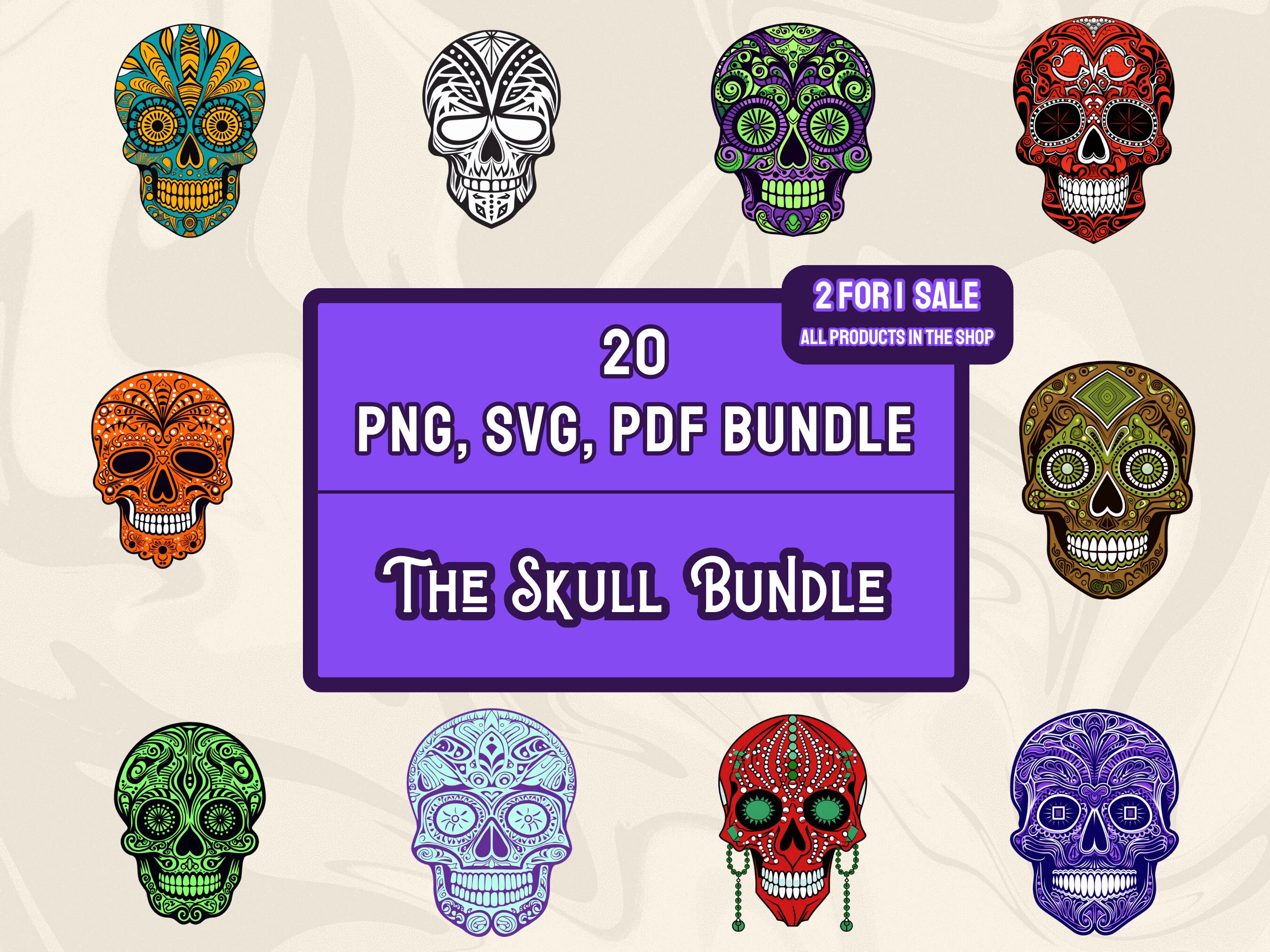 Skull PNG SVG Bundle Mexican Sugar Skull SVG Files for - Etsy