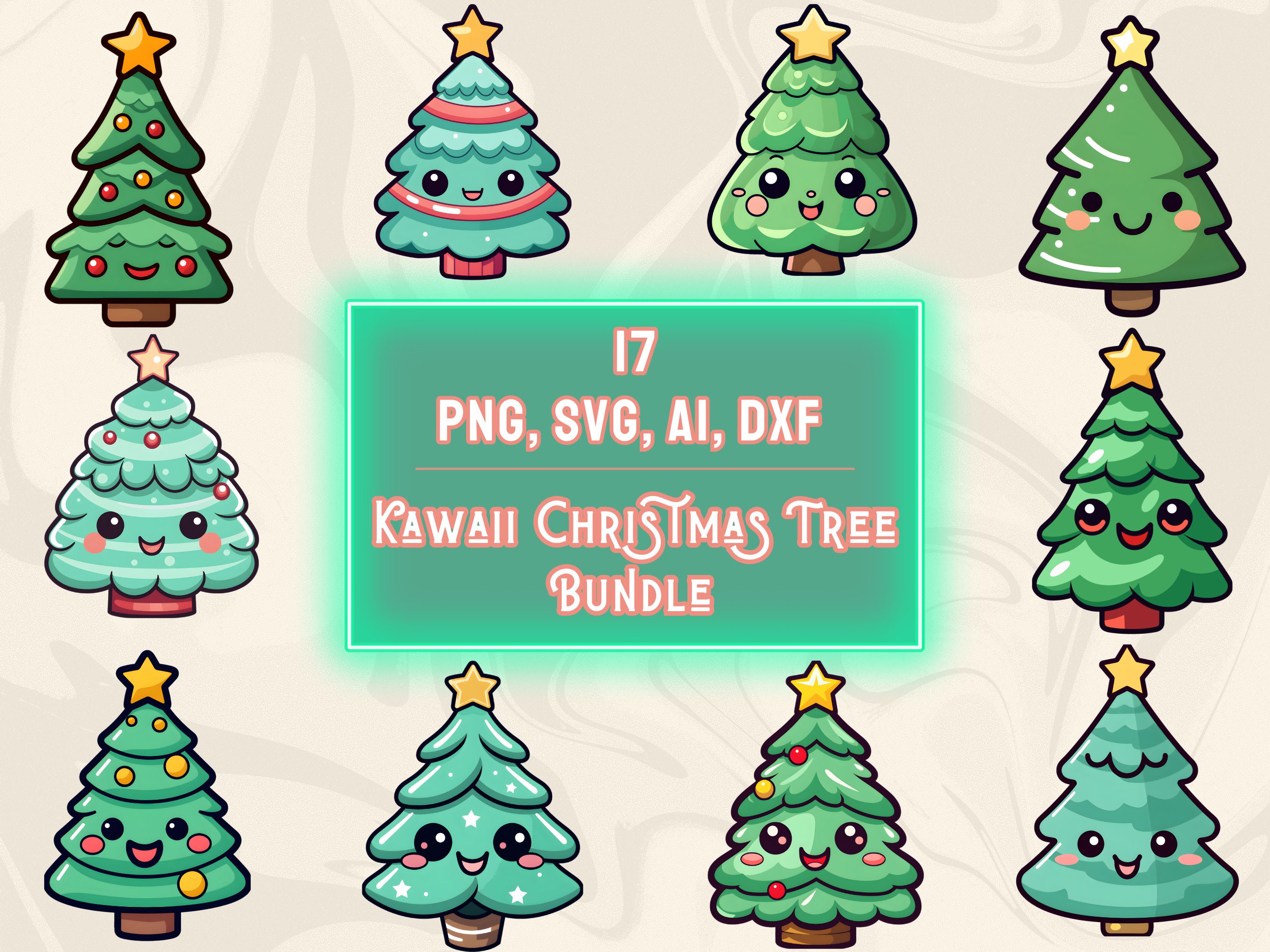 Kawaii christmas tree Clipart, PNG SVG Bundle, 20 cute Kawaii png ...