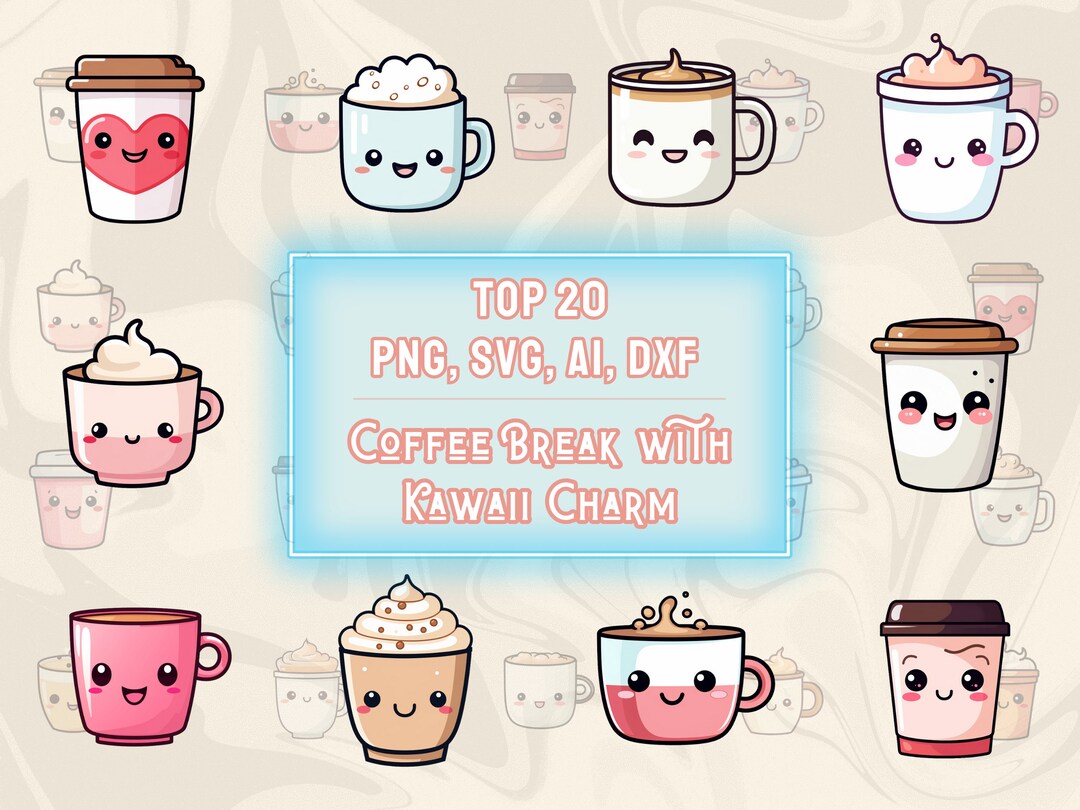 Kawaii Coffee Clipart PNG SVG Bundle 20 Cute Kawaii Png - Etsy