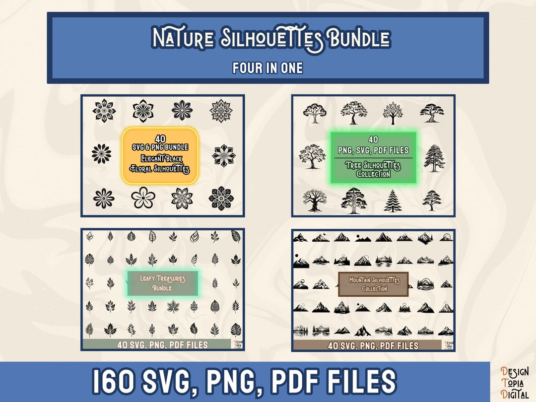 Nature Silhouette Svg Bundle Tree Cut Files for Clipart PNG - Etsy