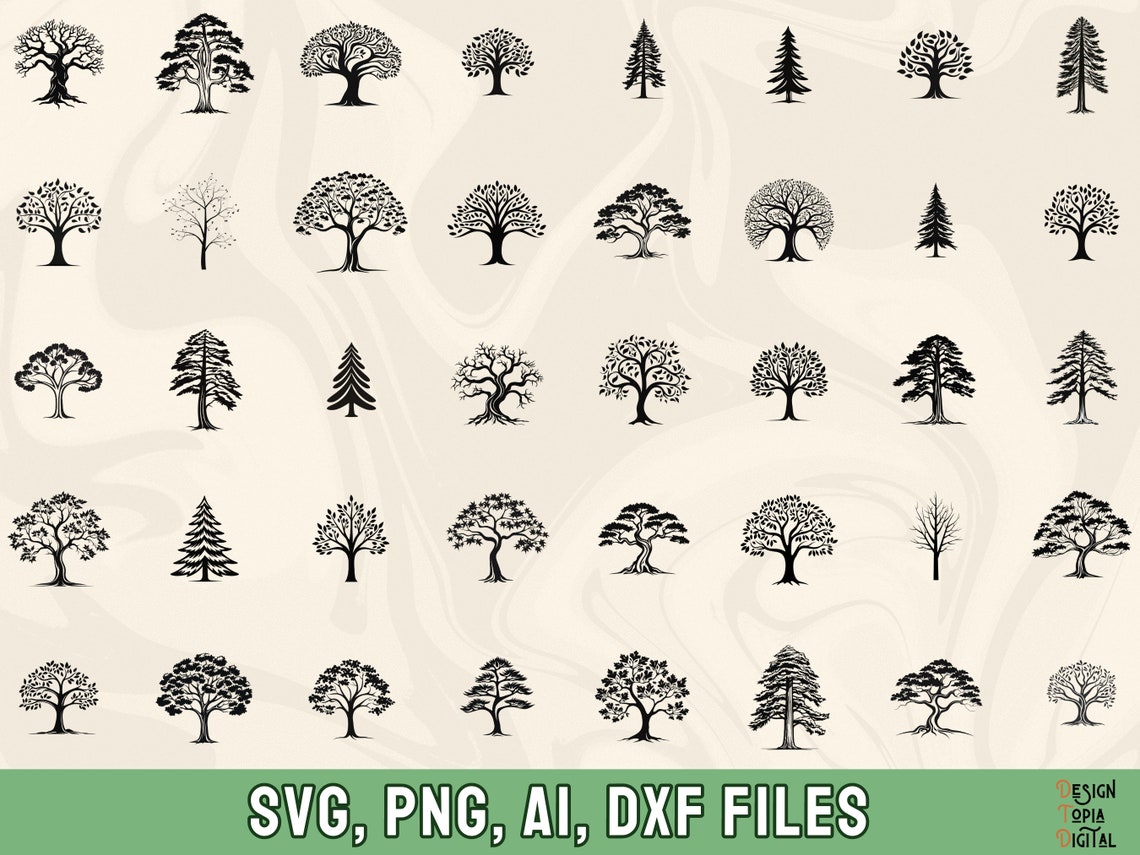 Tree Silhouette Svg Bundle, Tree Cut Files for Clipart, PNG SVG Bundle ...